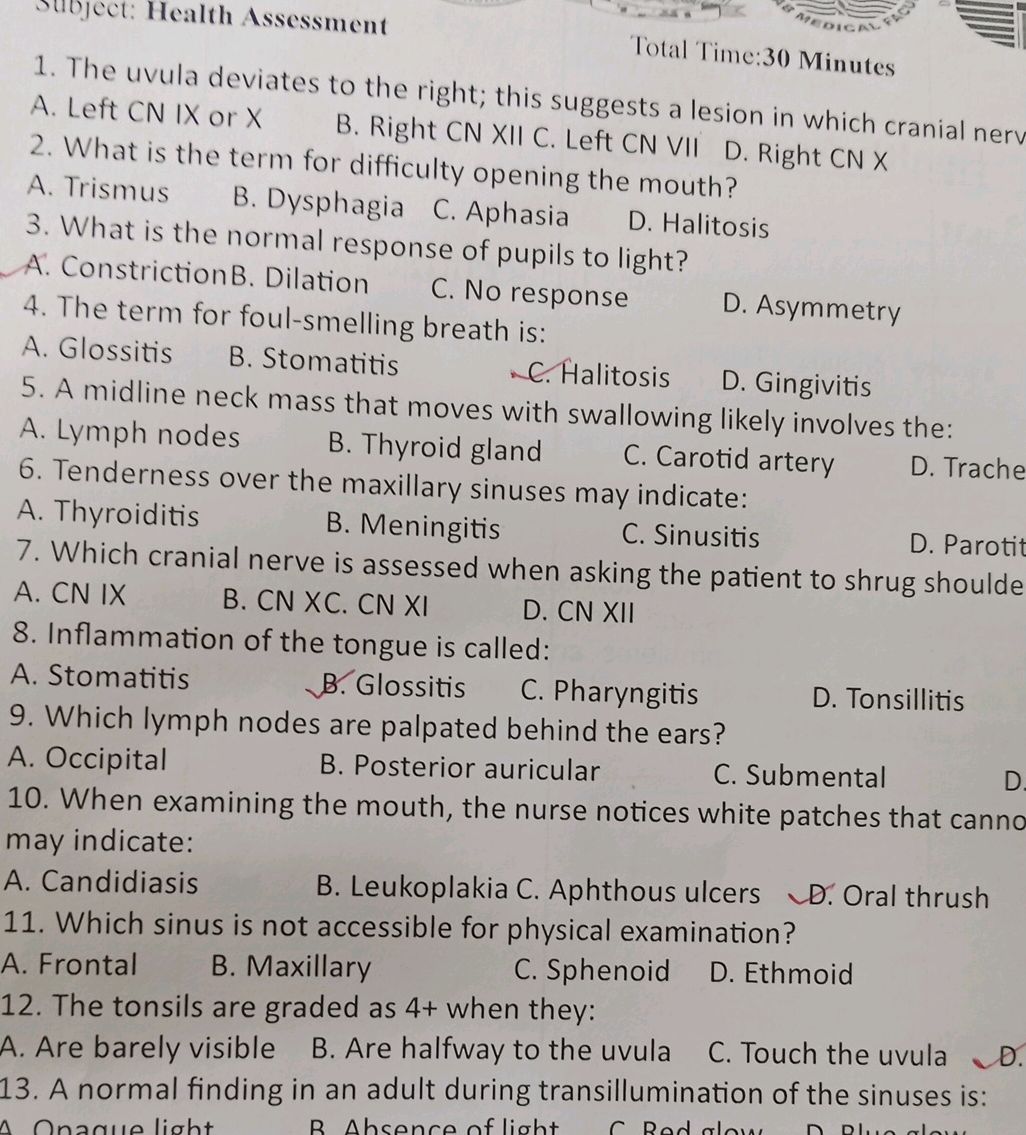 1. The uvula deviates to the right; this | StudyX
