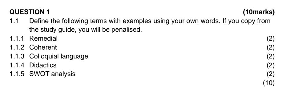 QUESTION 1 1.1 Define the following terms | StudyX