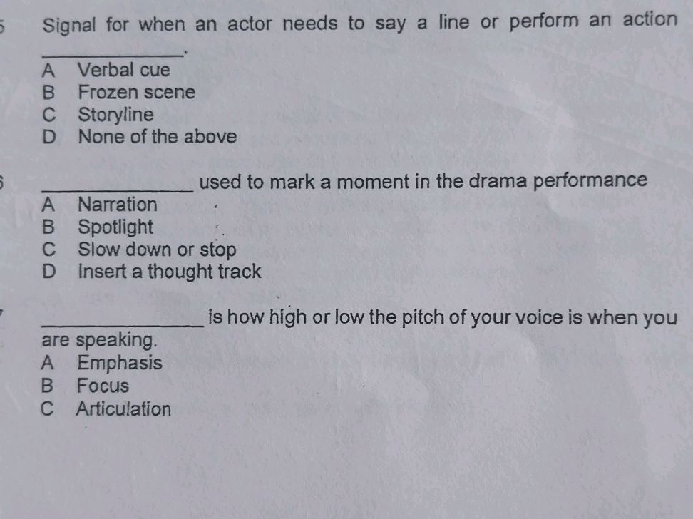 5 Signal for when an actor needs to say a | StudyX