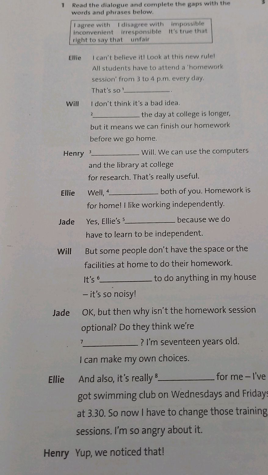 1 Read the dialogue and complete the gaps | StudyX
