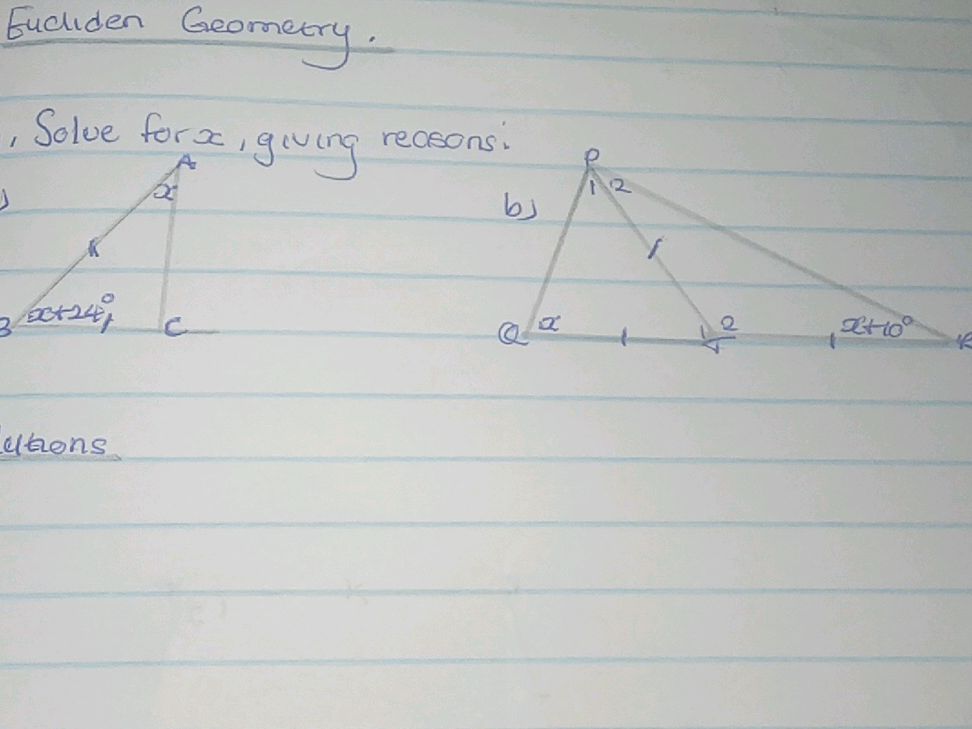 Solve for x, giving reasons. a) (Diagram | StudyX