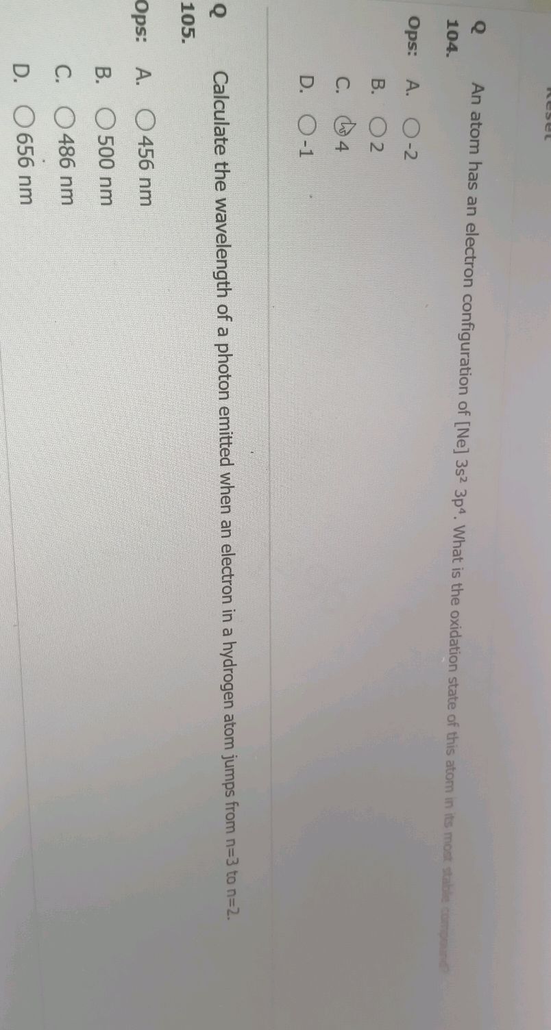 104. An atom has an electron configuration | StudyX