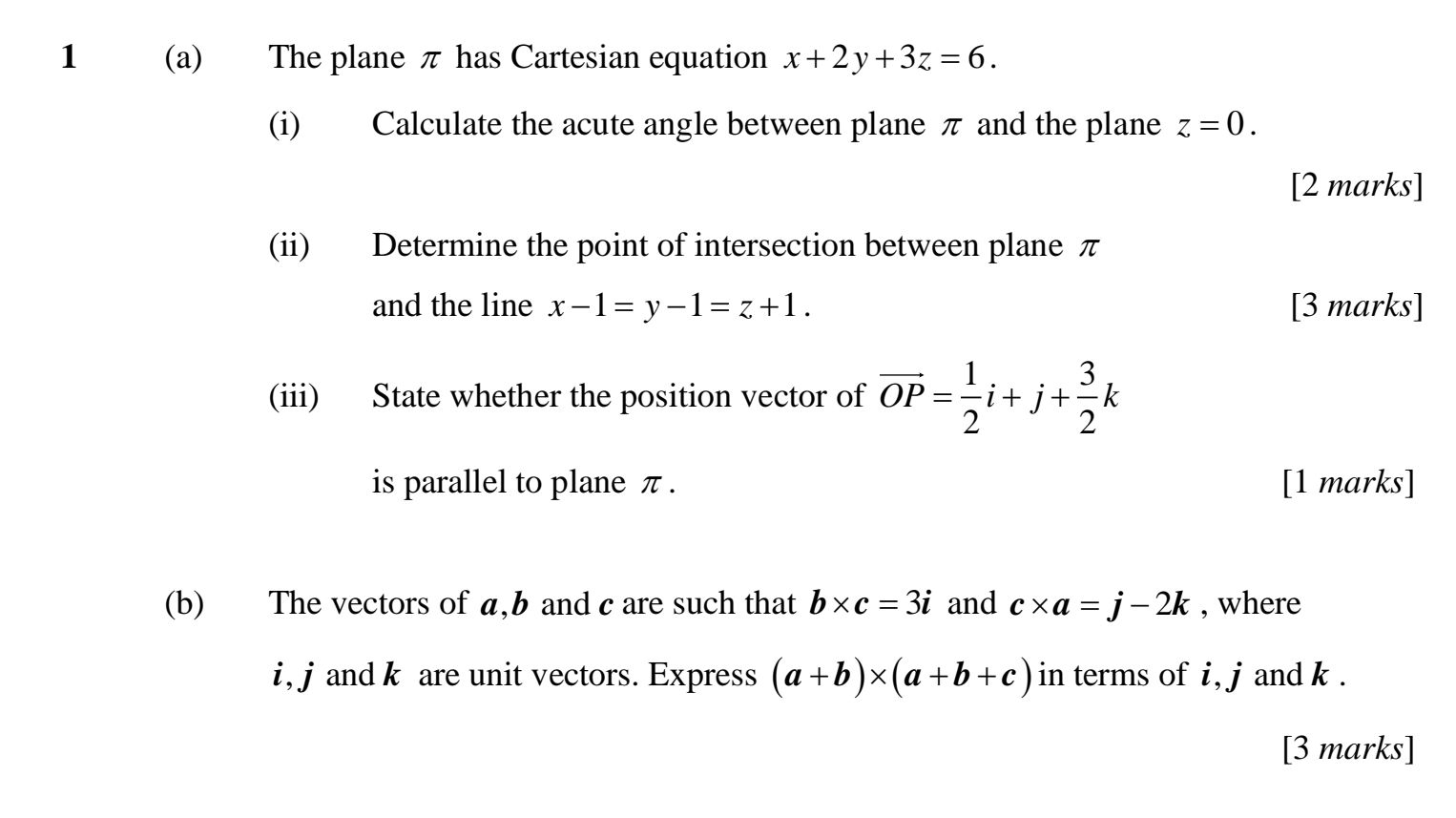 1 (a) The plane $ $ has Cartesian equation | StudyX
