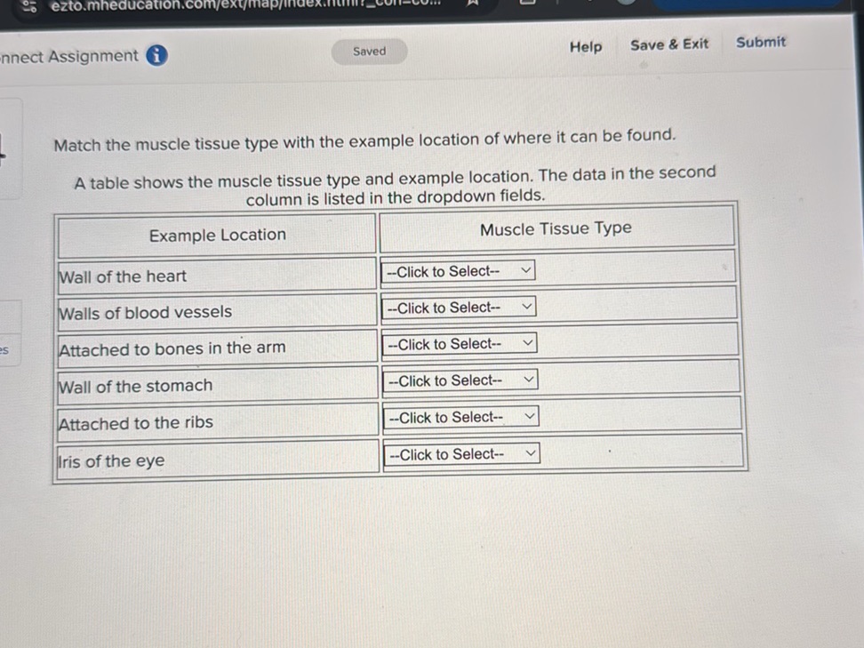 Match the muscle tissue type with the | StudyX