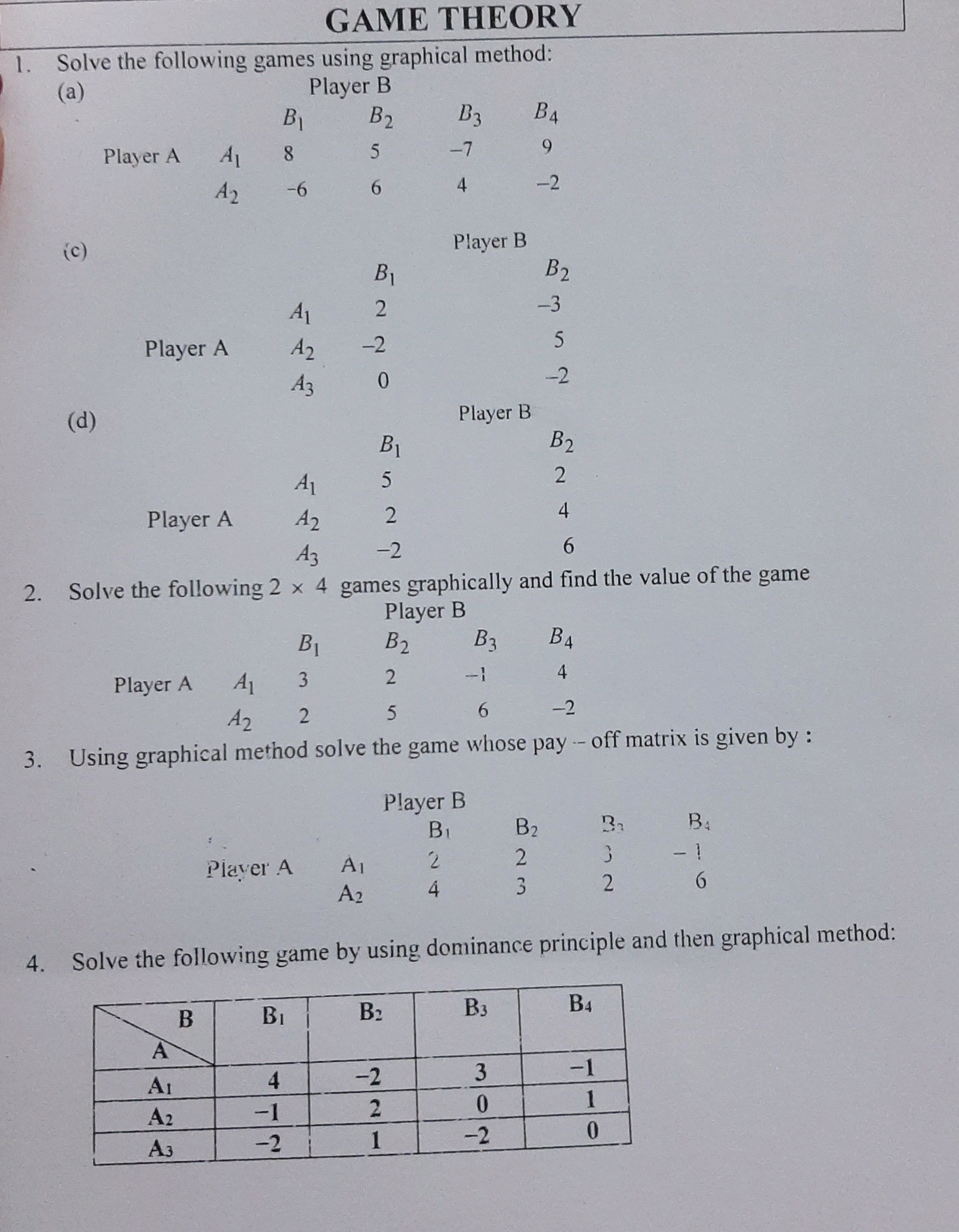 1. Solve the following games using graphical | StudyX