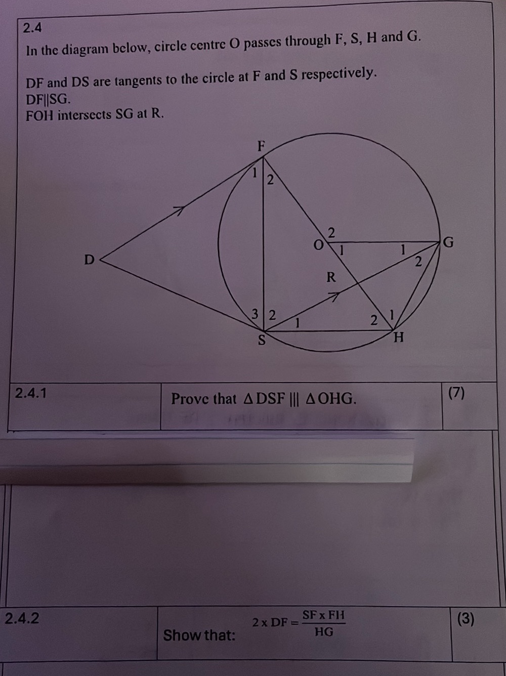 2.4 In the diagram below, circle centre O | StudyX