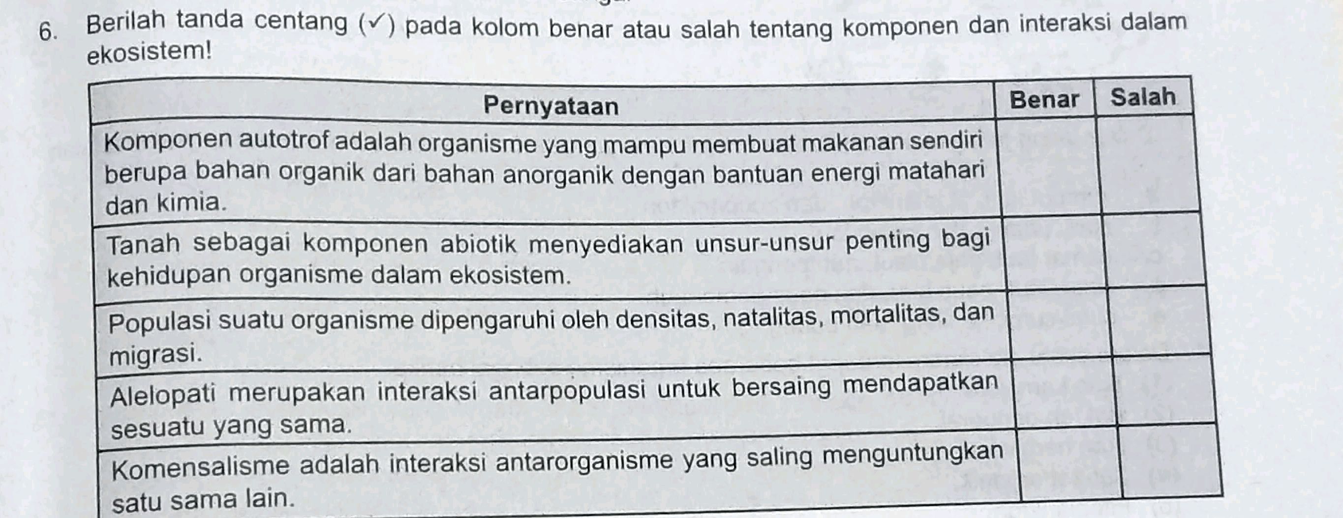 6. Berilah tanda centang $( )$ pada kolom | StudyX