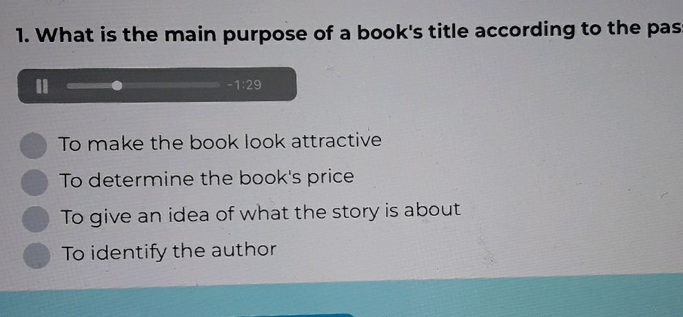 1. What is the main purpose of a book's | StudyX