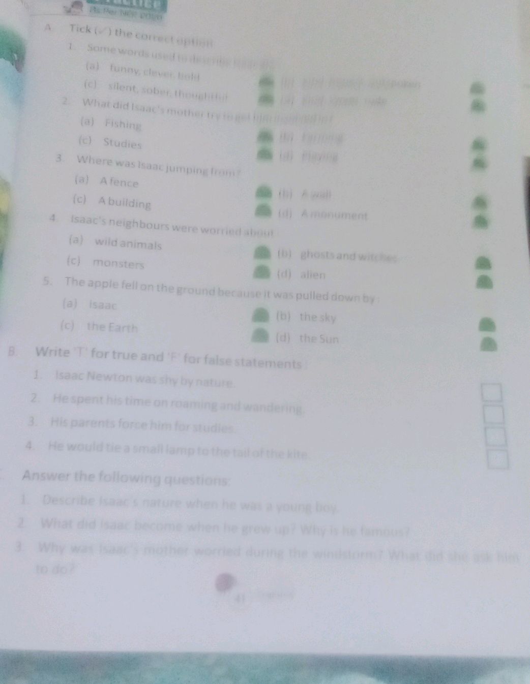 A. Tick ( ) the correct option 1. Some | StudyX