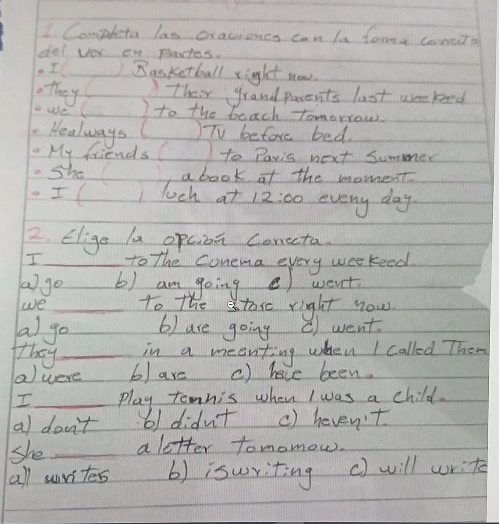 1 Completa Las Oraciones Con La Forma Studyx