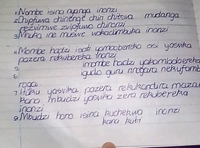 1. Nombe isina nyanga inonzi 2. Chipfuwa | StudyX