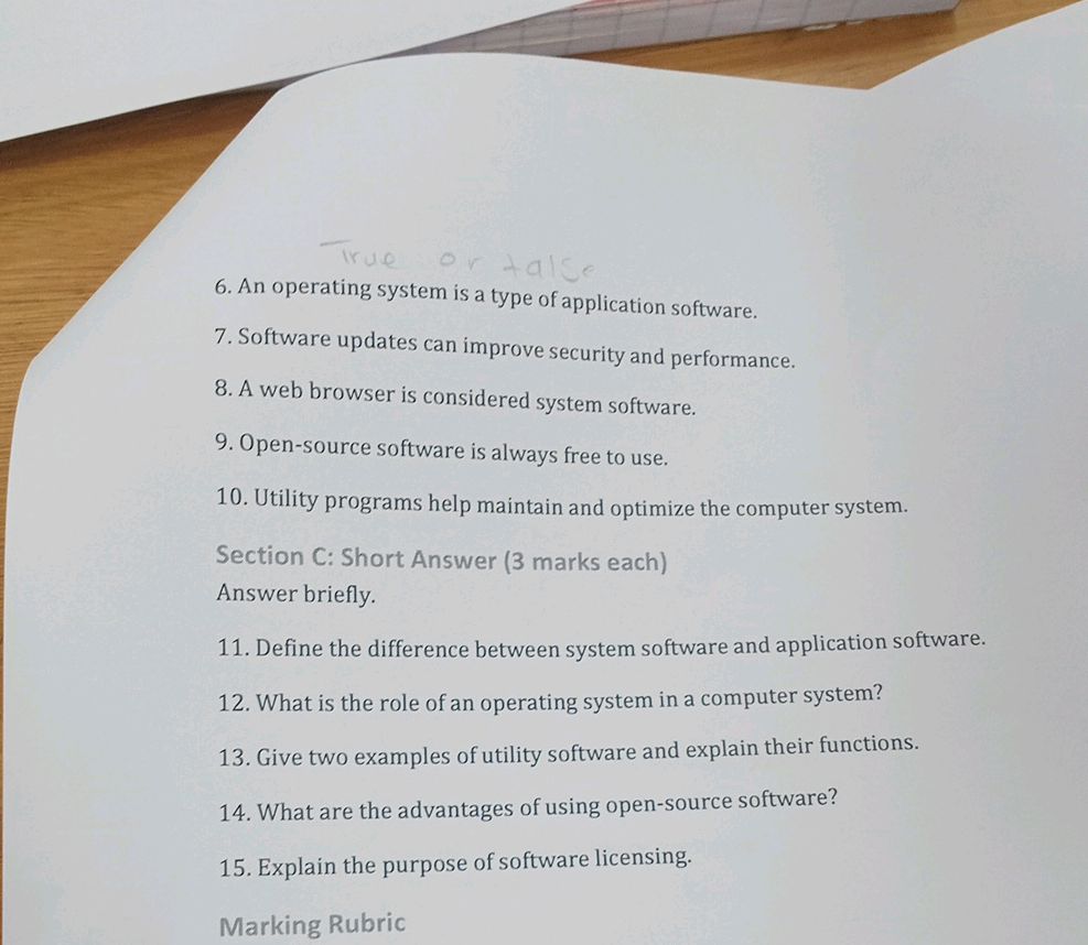 True or false 6. An operating system is a | StudyX