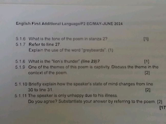 5.1.6 What is the tone of the poem in stanza | StudyX