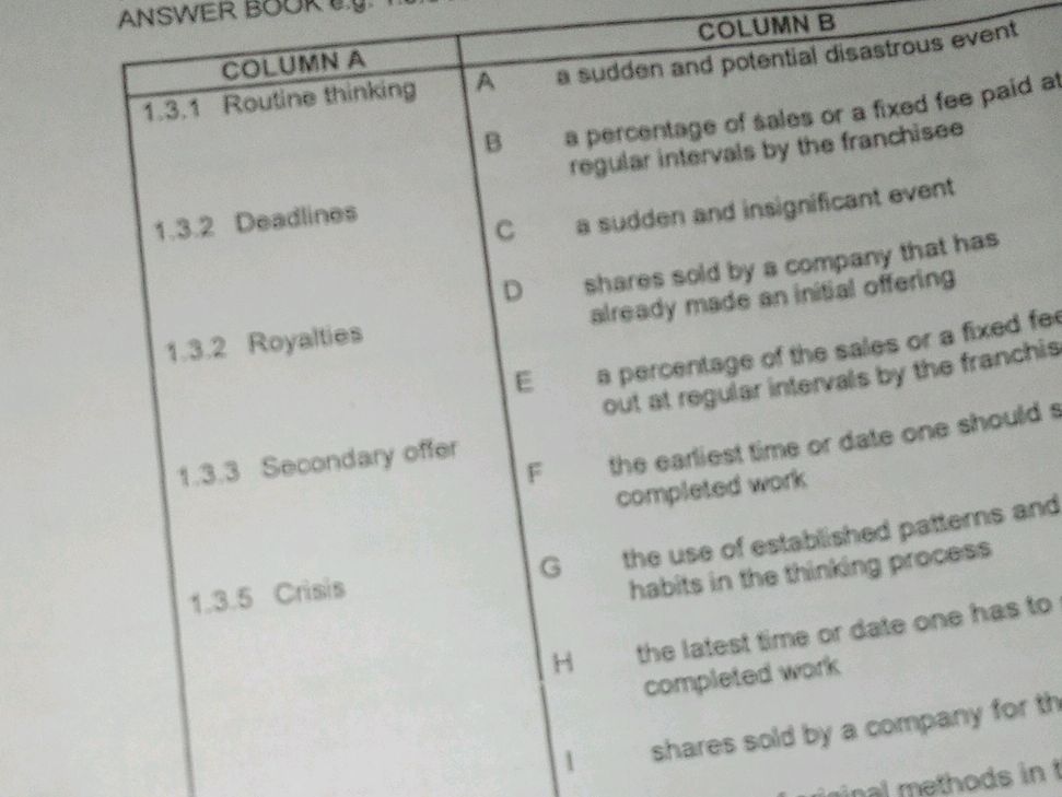 Match the items in Column A with the items | StudyX