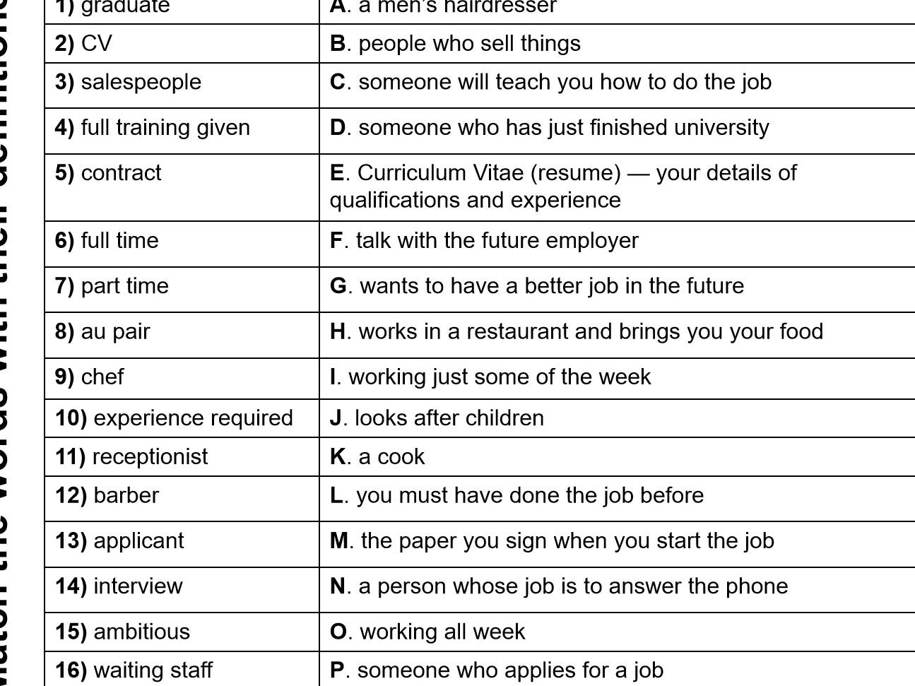 Match the words with their definitions: 1) | StudyX