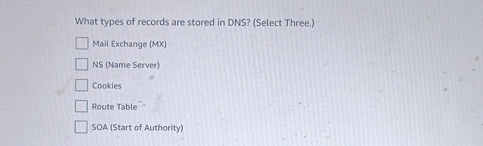 What types of records are stored in DNS? | StudyX