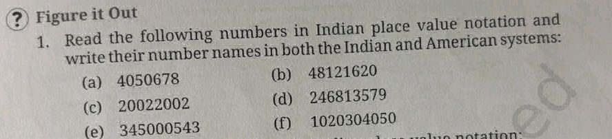 1. Read the following numbers in Indian | StudyX
