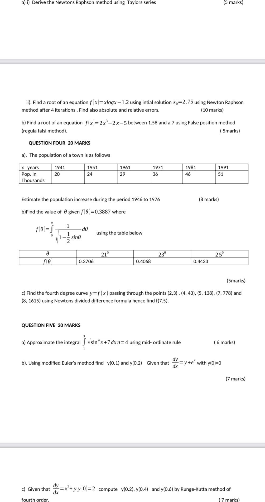 a) i) Derive the Newtons Raphson method | StudyX