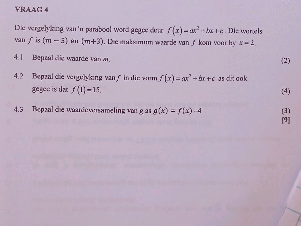 VRAAG 4 Die vergelyking van 'n parabool | StudyX