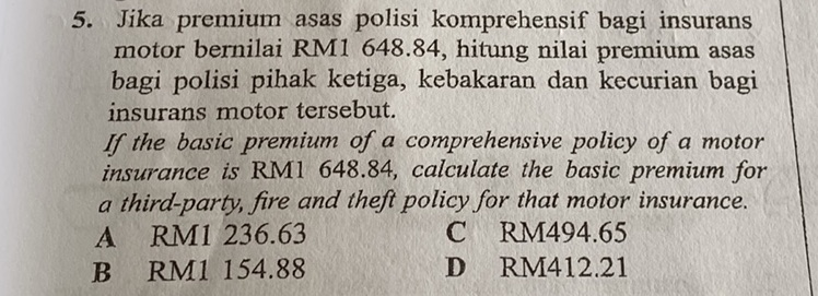 5. Jika premium asas polisi komprehensif | StudyX