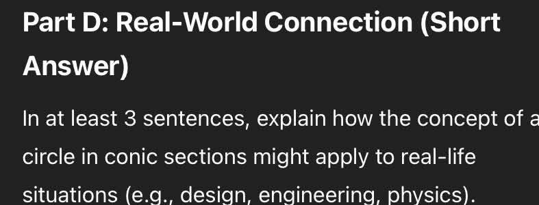 Part D: Real-World Connection (Short Answer) | StudyX