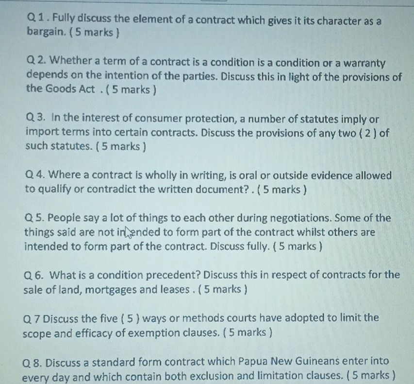 Q 1. Fully discuss the element of a contract | StudyX