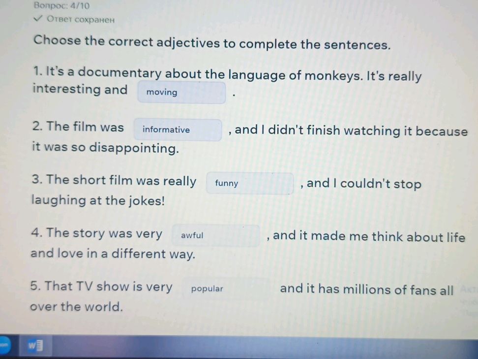 Choose the correct adjectives to complete | StudyX