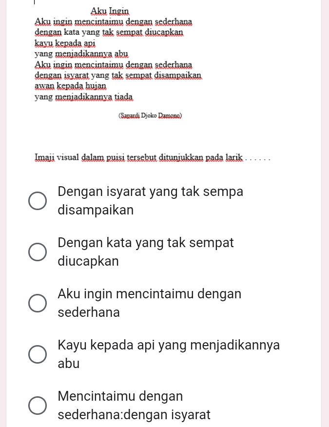 Imaji visual dalam puisi tersebut | StudyX