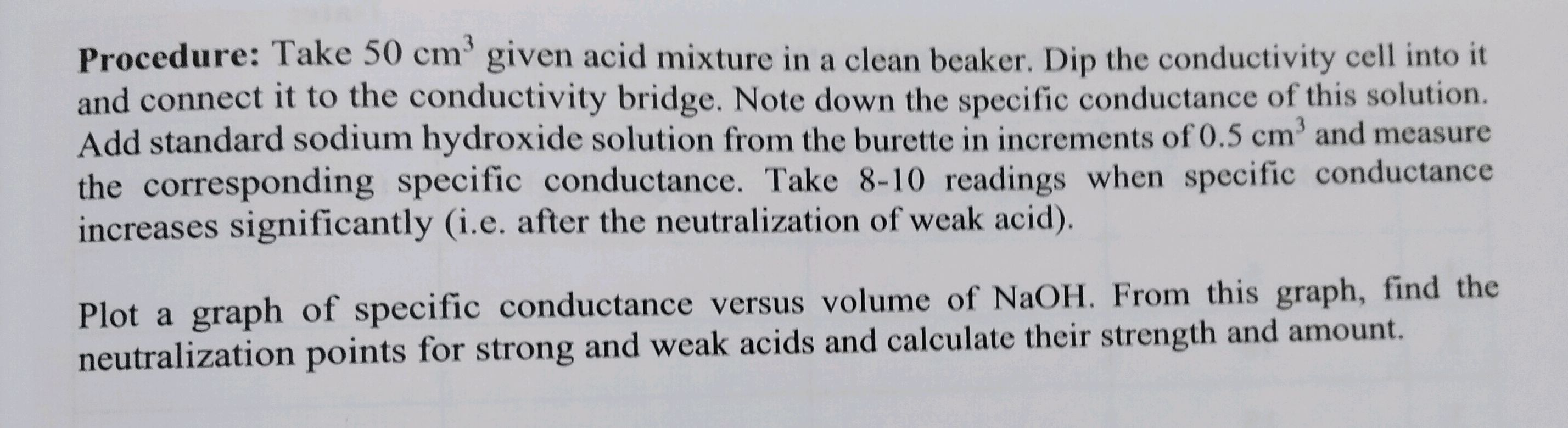Procedure: Take 50 cm³ given acid mixture in | StudyX