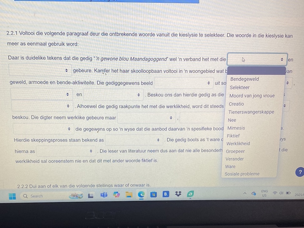 2.2.1 Voltooi die volgende paragraaf deur | StudyX