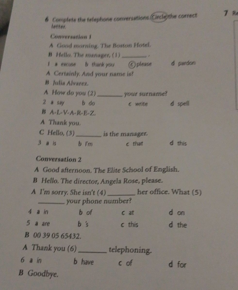 6 Complete the telephone conversations. | StudyX