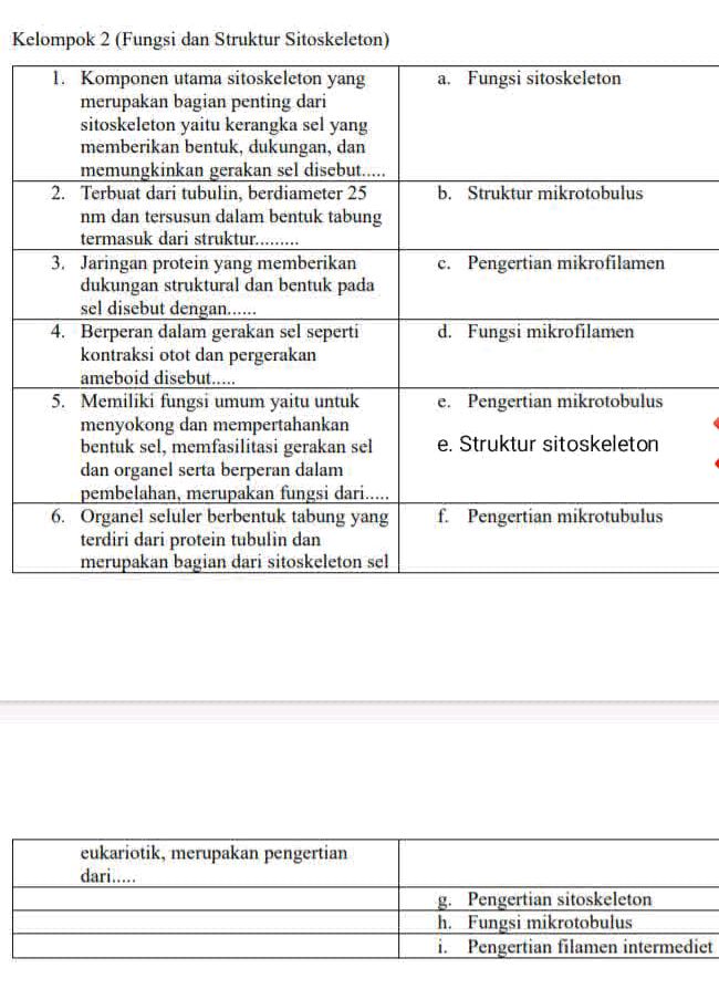 1. Komponen utama sitoskeleton yang | StudyX