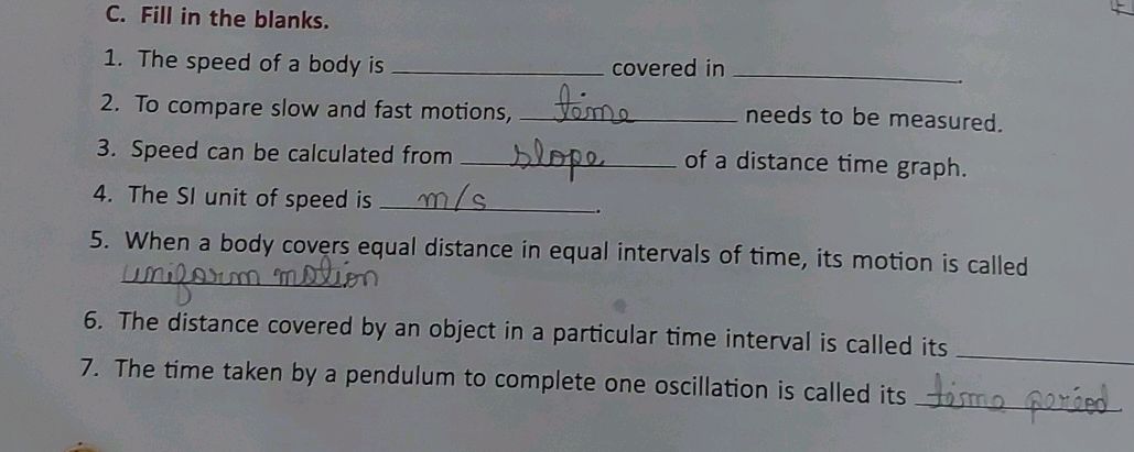 C. Fill in the blanks. 1. The speed of a | StudyX