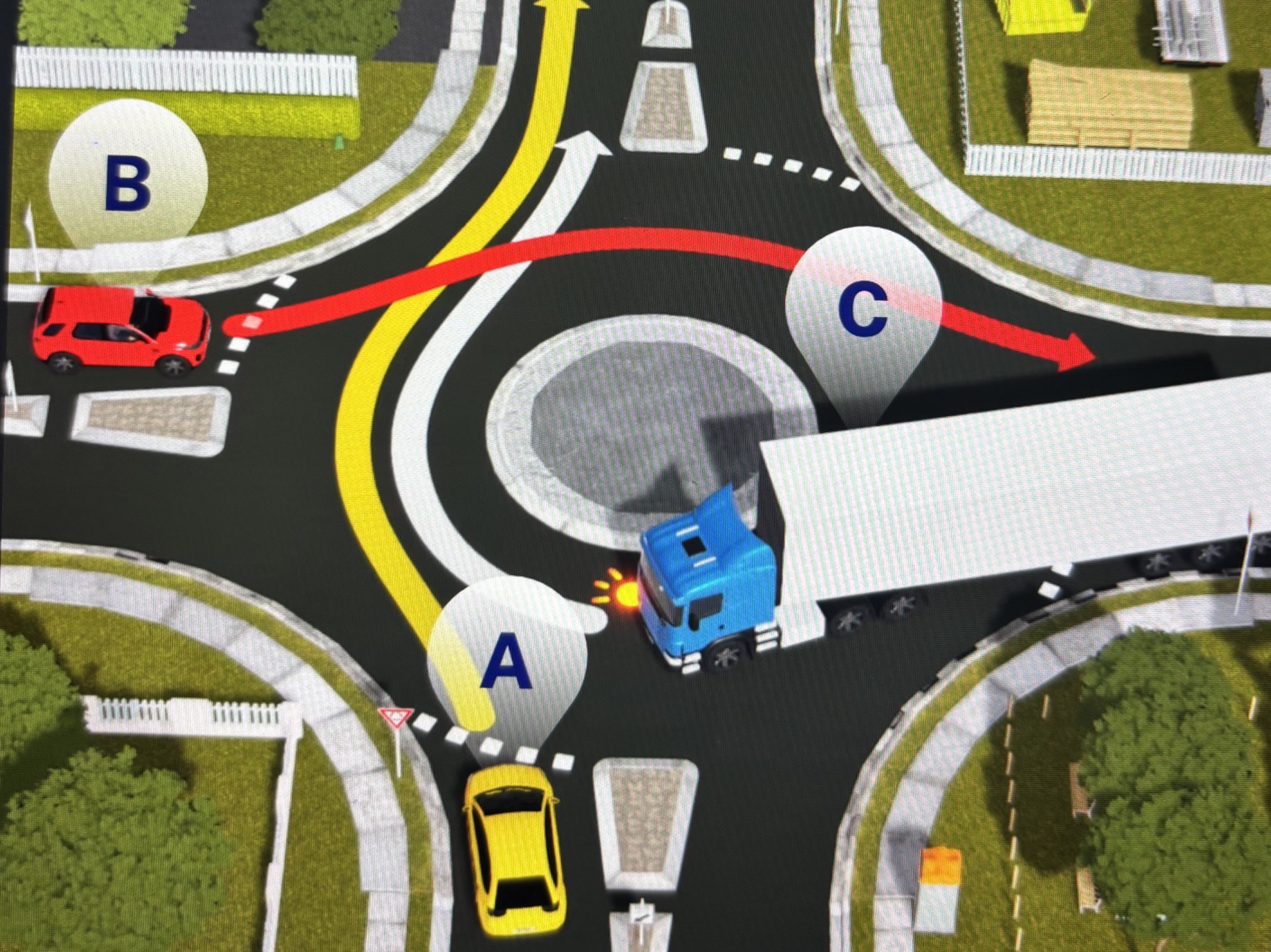 The image depicts a roundabout with three | StudyX