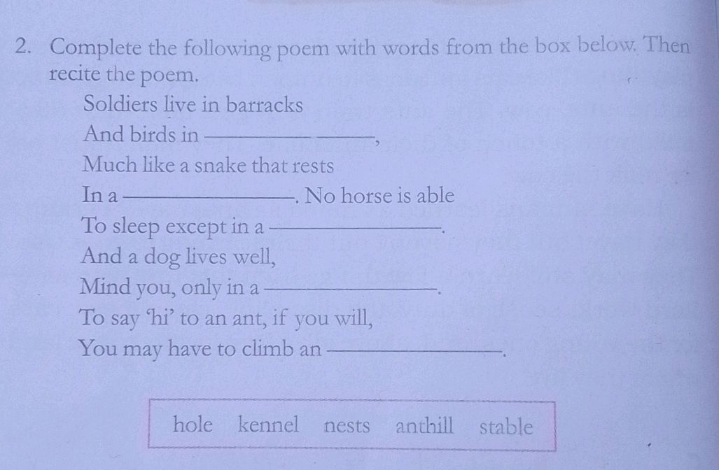 2. Complete the following poem with words | StudyX