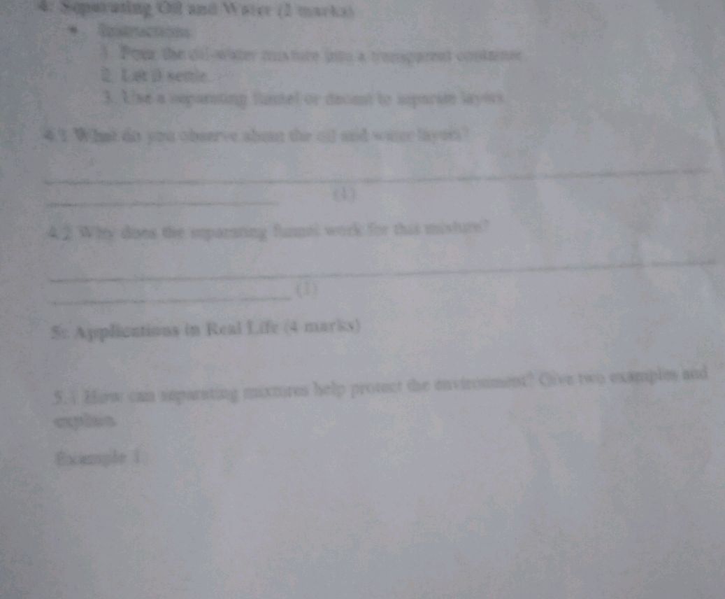 4. Separating Oil and Water (2 marks) 4.1 | StudyX