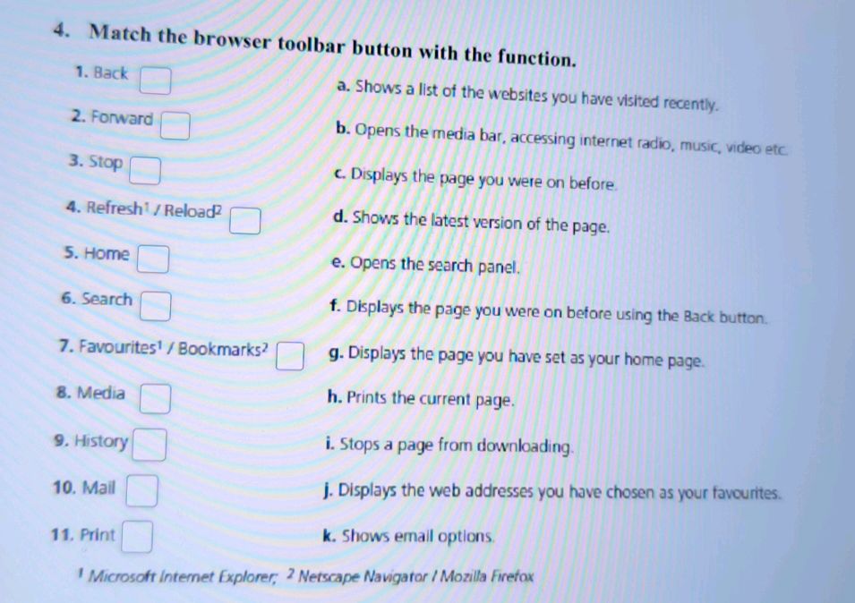 4. Match the browser toolbar button with the | StudyX