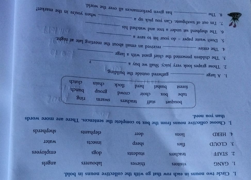I. Circle two nouns in each row that go with | StudyX