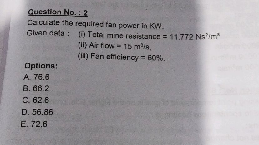 Question No.: 2 Calculate the required fan | StudyX