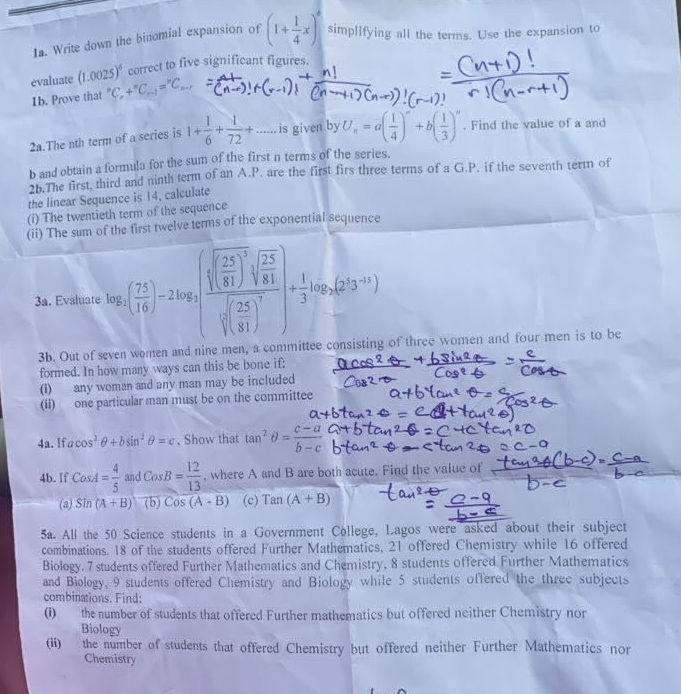 1a. Write down the binomial expansion of $(1 | StudyX