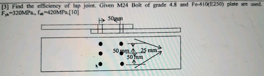 [3] Find the efficiency of lap joint. Given | StudyX