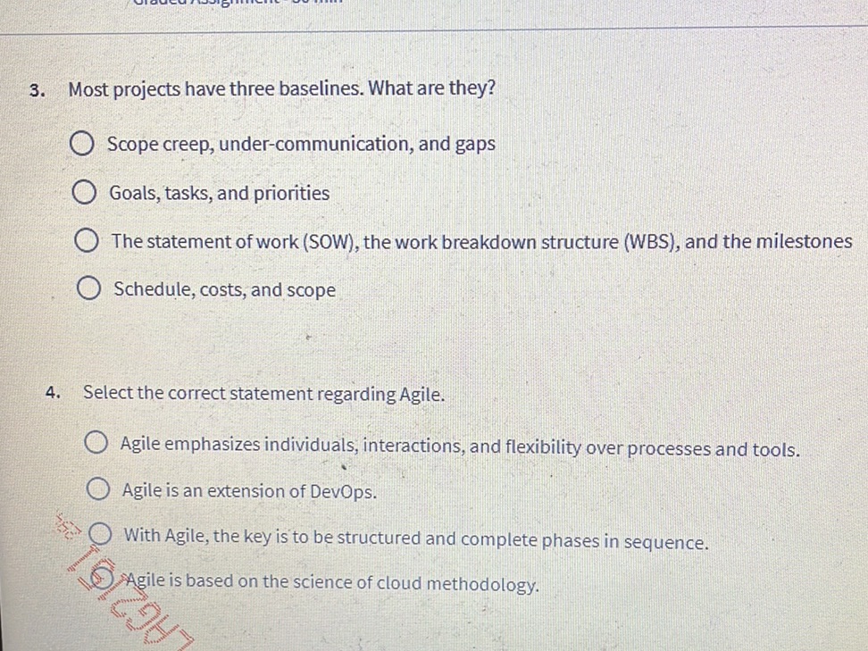 3. Most projects have three baselines. What | StudyX