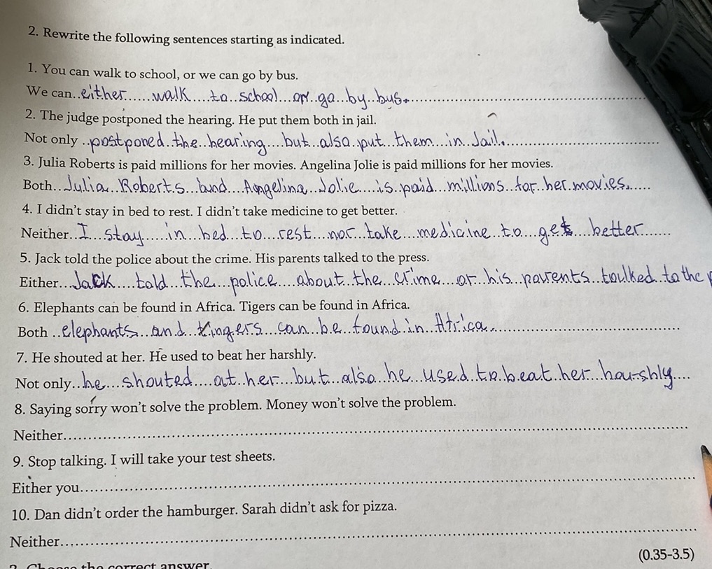 2. Rewrite the following sentences starting | StudyX