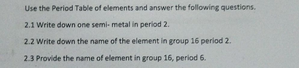 Use the Period Table of elements and answer | StudyX