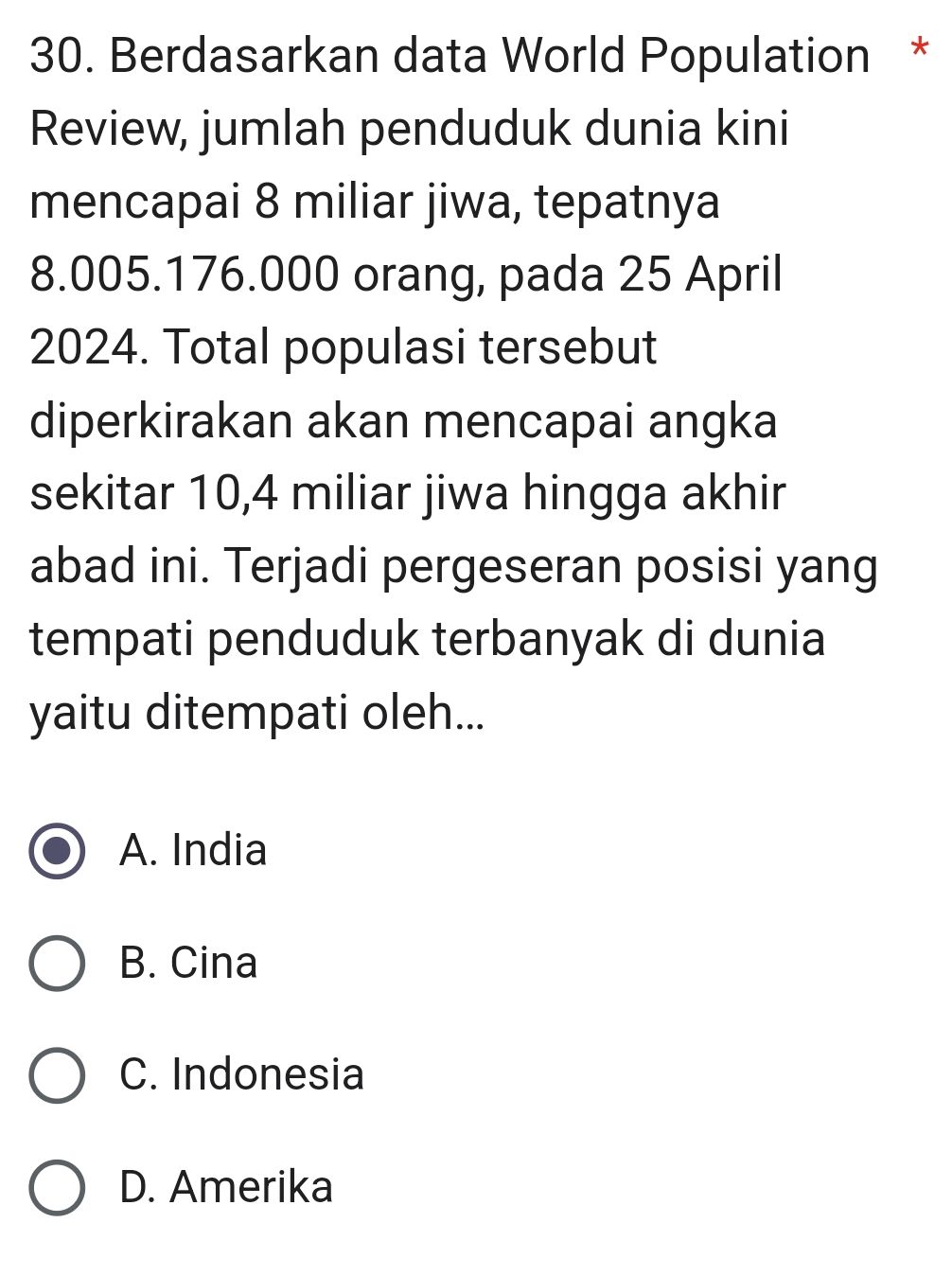 30. Berdasarkan data World Population | StudyX