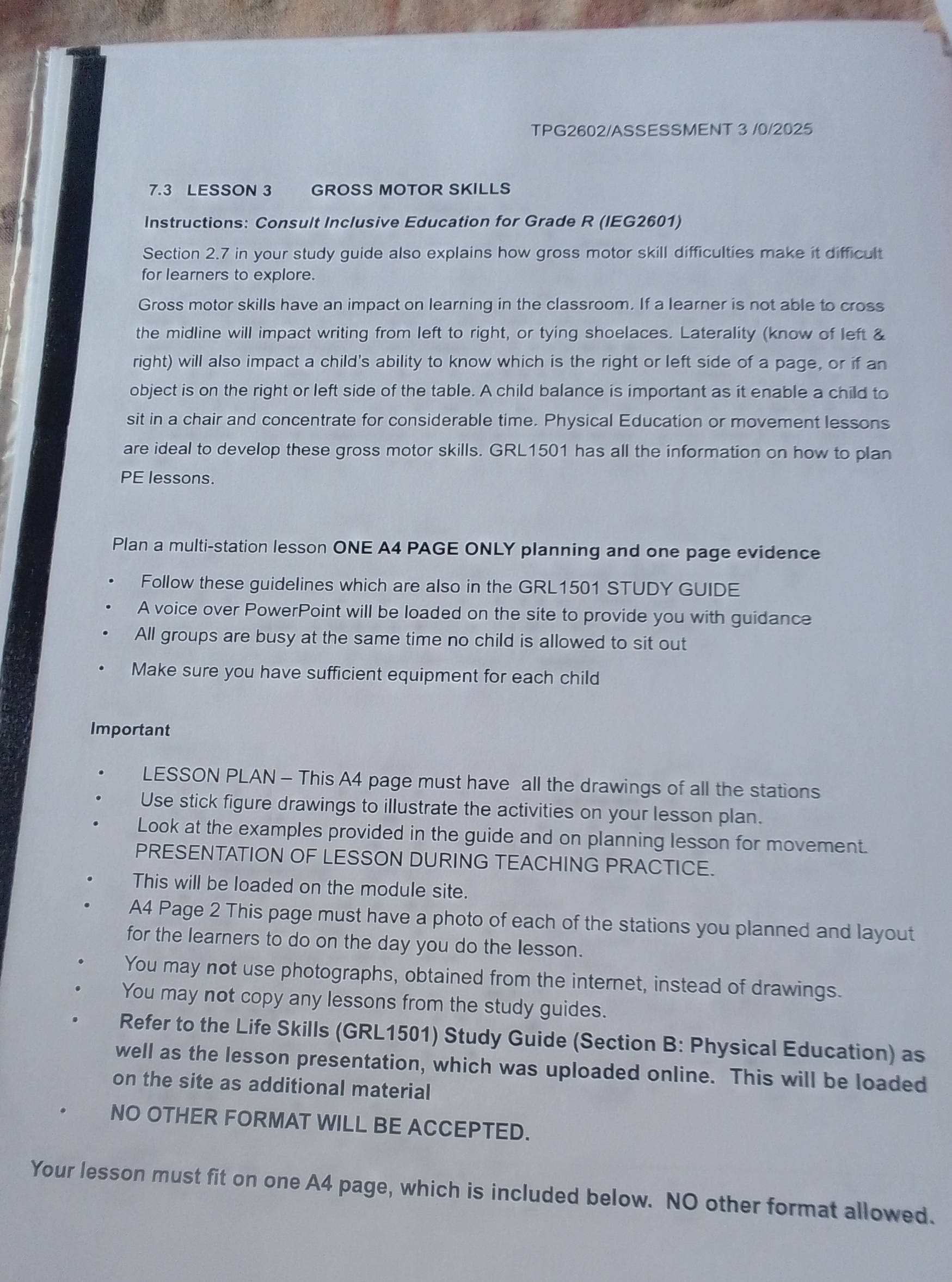 7.3 LESSON 3 GROSS MOTOR SKILLS | StudyX