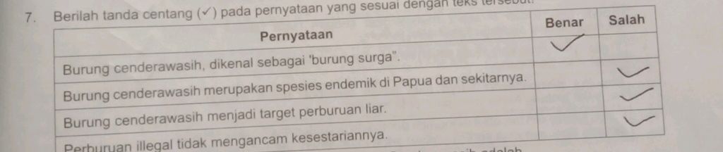7. Berilah tanda centang ( ) pada pernyataan | StudyX