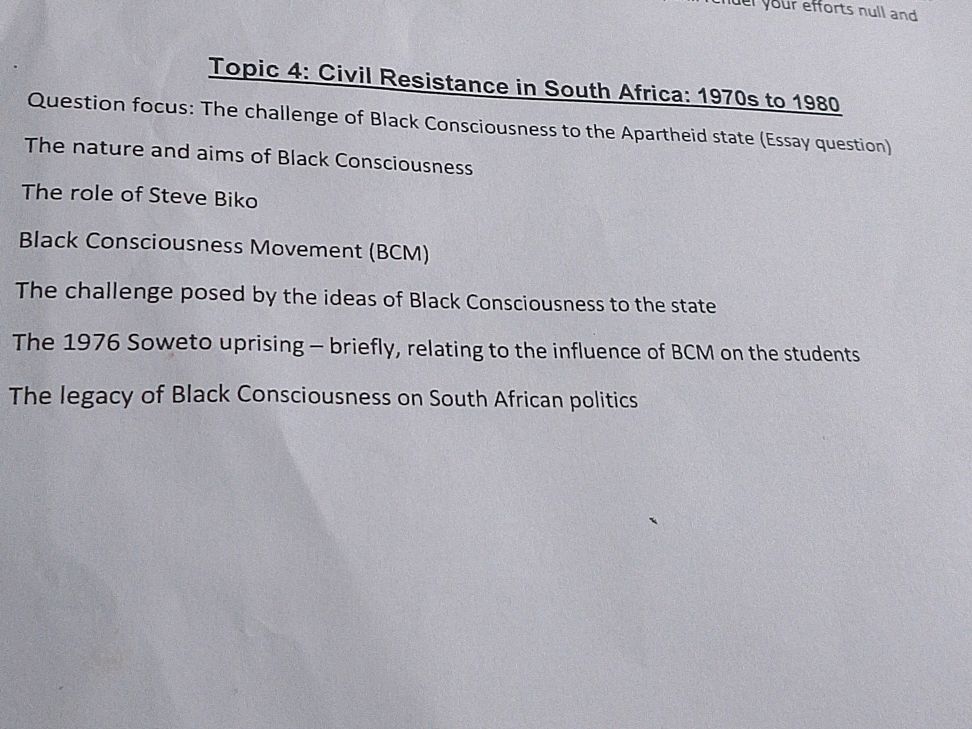 Topic 4: Civil Resistance in South Africa: | StudyX