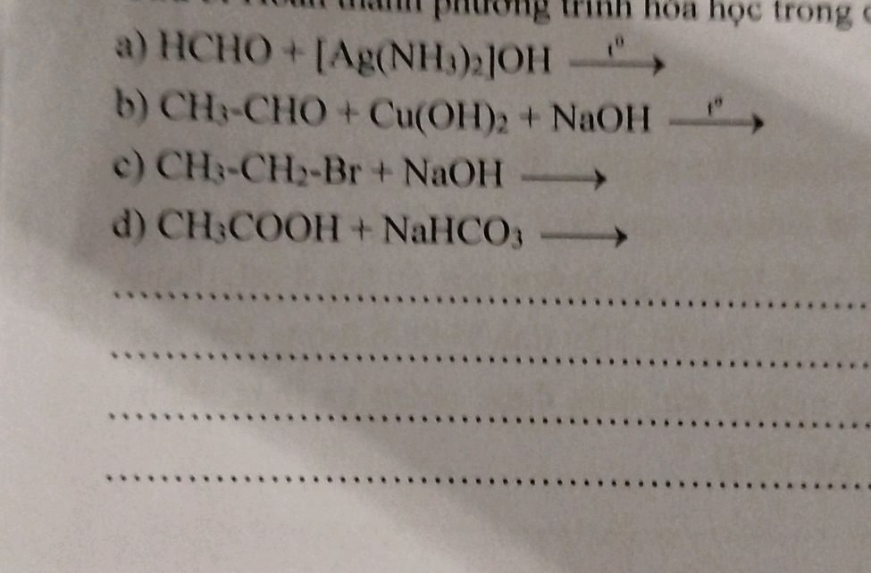 a) HCHO + [Ag(NH3)2]OH -> b) CH3-CHO + | StudyX