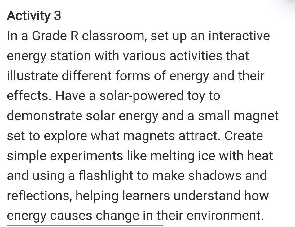 Activity 3 In a Grade R classroom, set up | StudyX